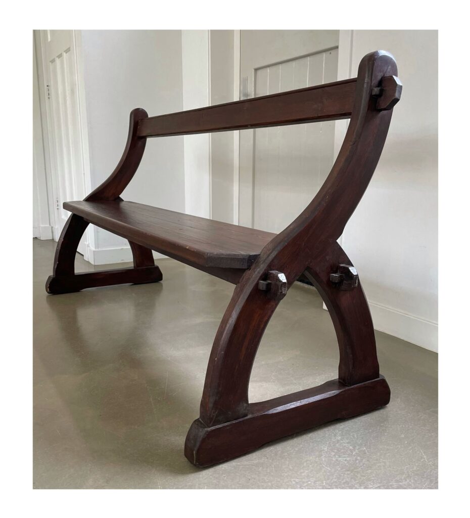 Mid-century, minimalist wooden bench, sculptural design Studio Tout
